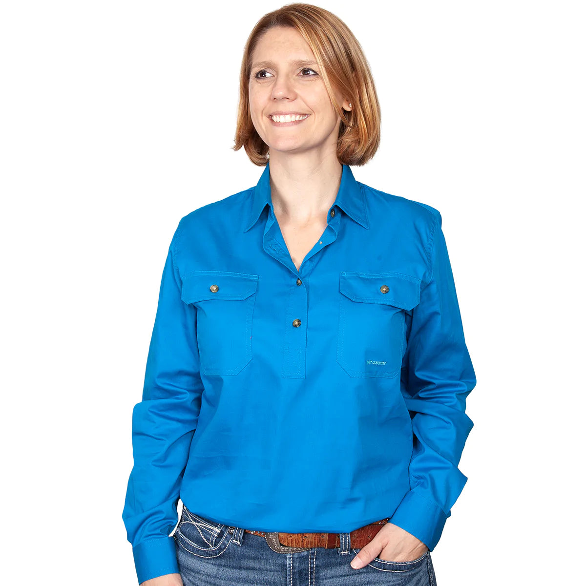 Just Country Women's Jahna Long Sleeve Work Shirt - Blue Jewel – Worn ...