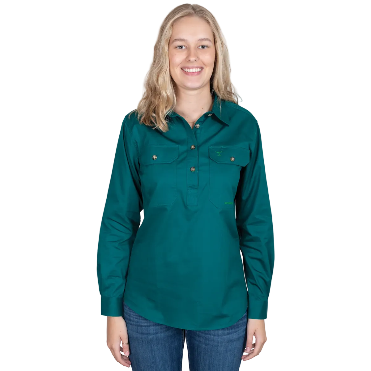 Just Country Women's Jahna Long Sleeve Work Shirt - Forest Green – Worn ...